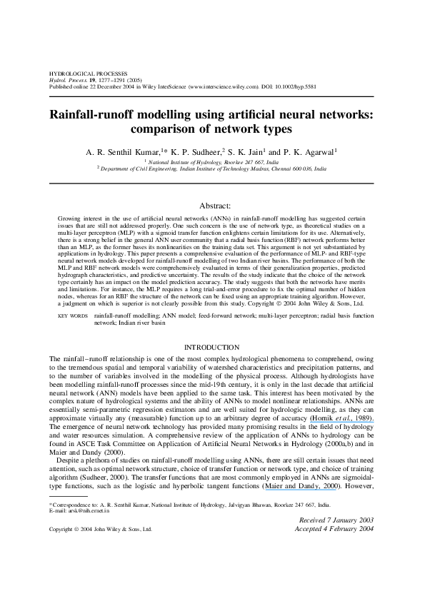 (PDF) Rainfall-runoff modelling using artificial neural networks technique: a Blue Nile ...