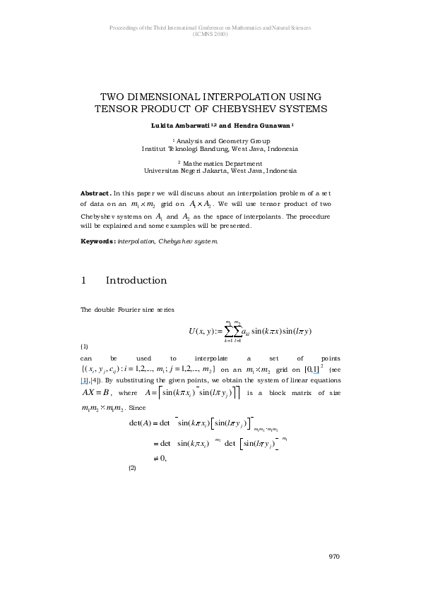 (PDF) Two Dimensional Interpolation Using Tensor Product of Chebyshev Systems
