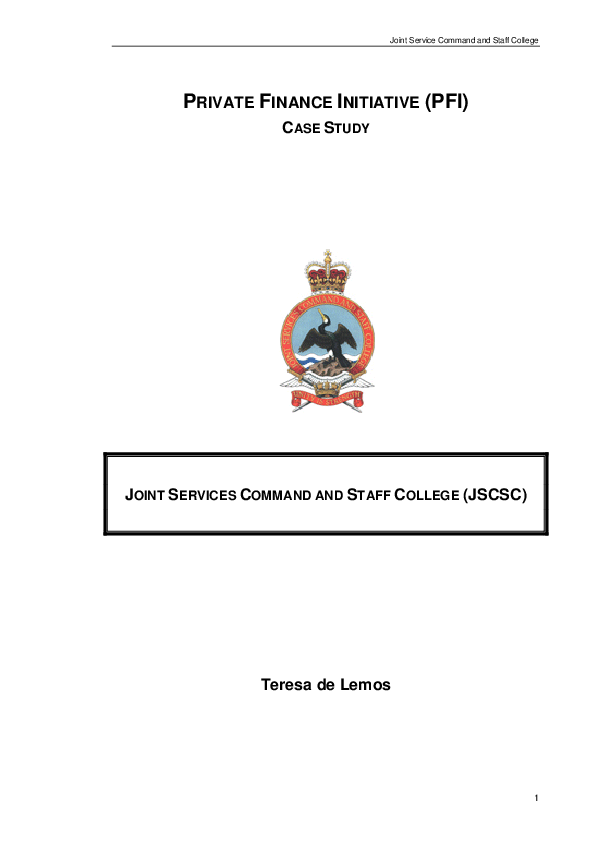 (PDF) PRIVATE FINANCE INITIATIVE (PFI) - CASE STUDY JOINT SERVICES ...