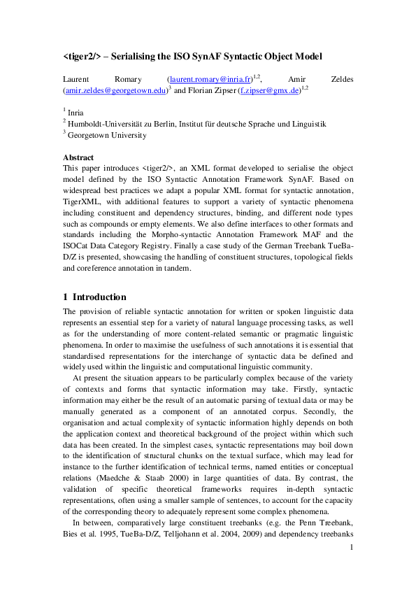(PDF) : serialising the ISO SynAF syntactic object model