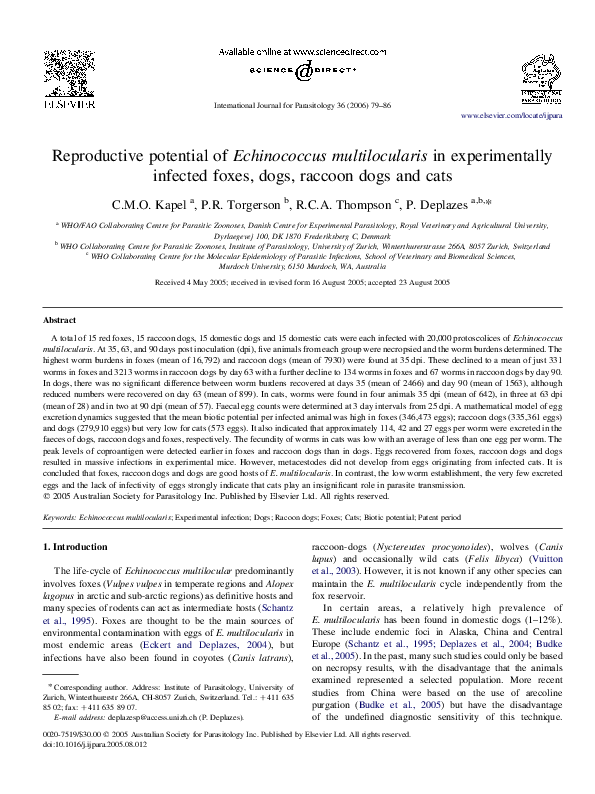 (PDF) Reproductive potential of Echinococcus multilocularis in experimentally infected foxes ...