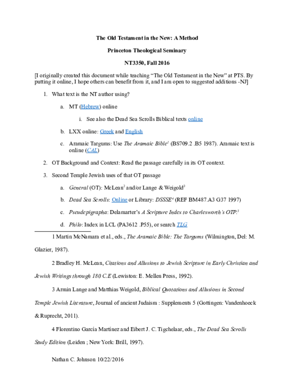 (DOC) Sources for the Old Testament in the New: A Method
