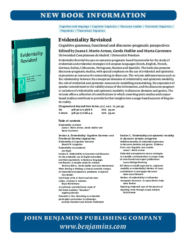 (PDF) Evidentiality Revisited Cognitive grammar, functional and discourse-pragmatic perspectives