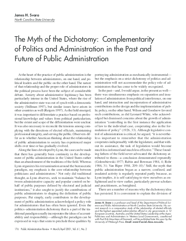 (PDF) The Myth of the Dichotomy: Complementarity of Politics and ...