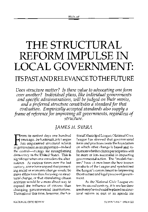 (PDF) The structural reform impulse in local government: Its past and ...