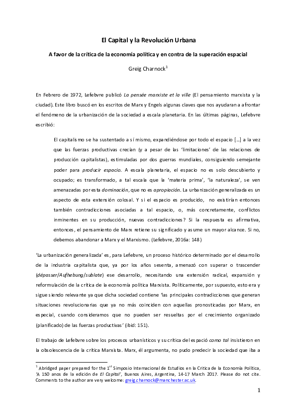 (PDF) El Capital y la Revolución Urbana