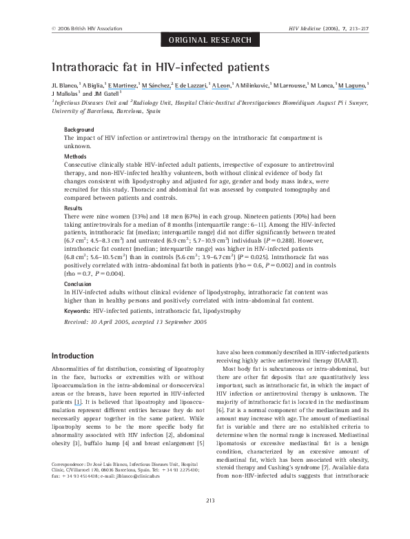 (PDF) Intrathoracic fat in HIV-infected patients