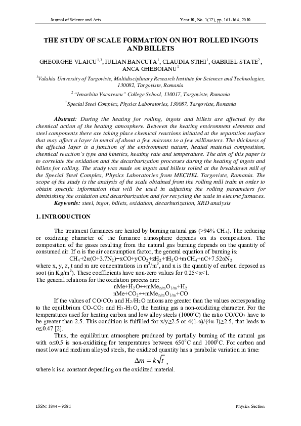 (PDF) The Study of Scale Formation on Hot Rolled Ingots and Billets