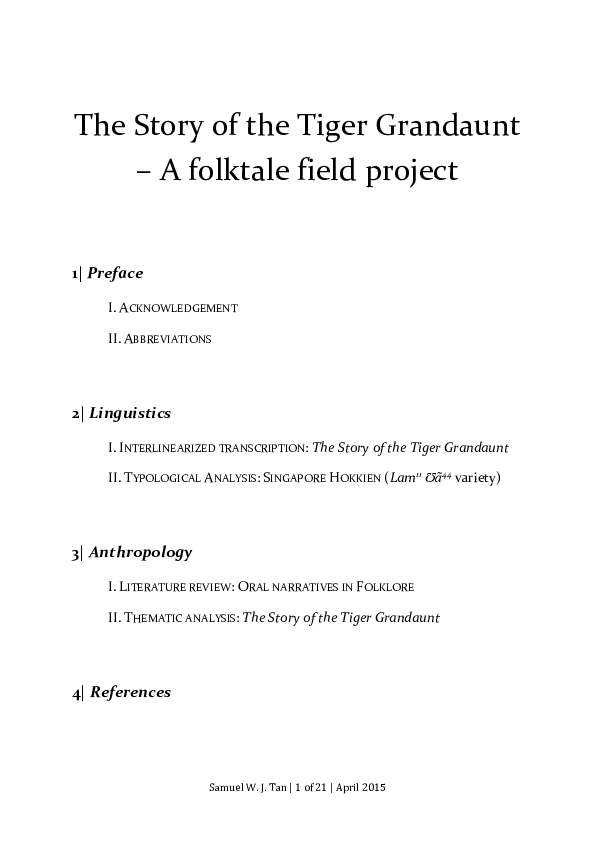 (PDF) The Story of the Tiger Grandaunt - A folktale field project