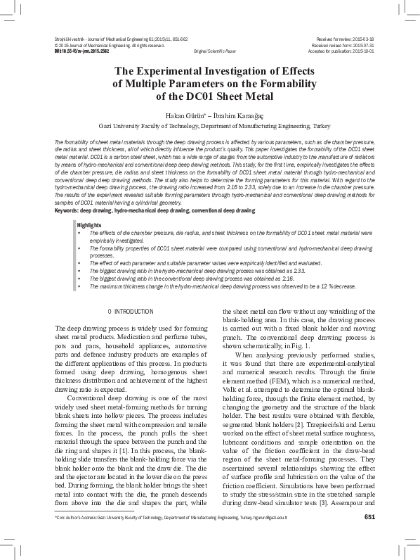 (PDF) The Experimental Investigation of Effects of Multiple Parameters on the Formability of the ...