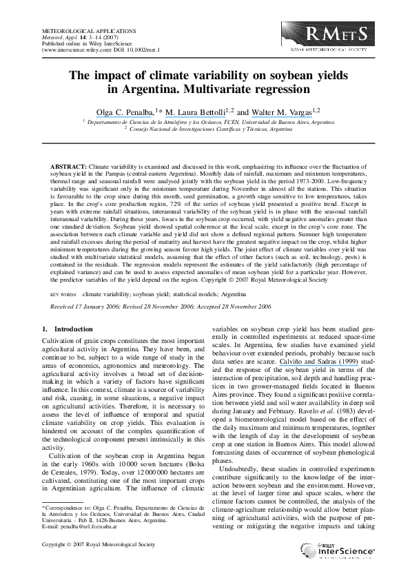 (PDF) The impact of climate variability on soybean yields in Argentina. Multivariate regression