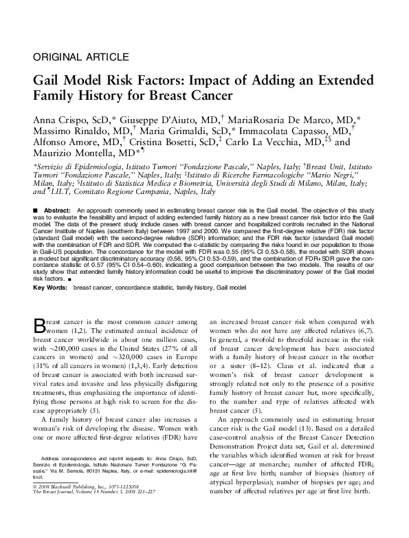 (PDF) Gail Model Risk Factors: Impact of Adding an Extended Family ...