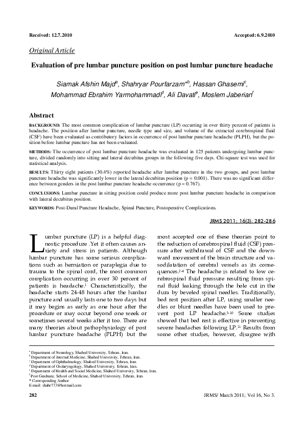 (PDF) Evaluation of pre lumbar puncture position on post lumbar ...