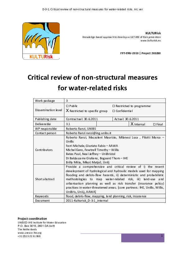 (PDF) Critical review of non‐structural measures for water‐related risks