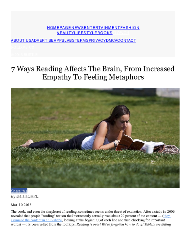 (DOC) Ways Reading Affects The Brain, From Increased Empathy To Feeling ...
