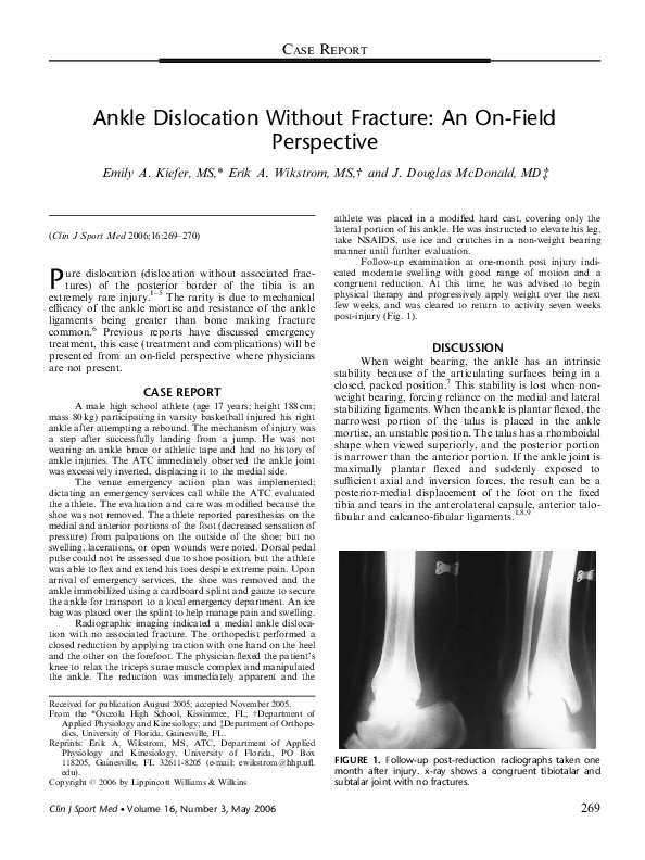 (PDF) Ankle Dislocation Without Fracture: An On-Field Perspective