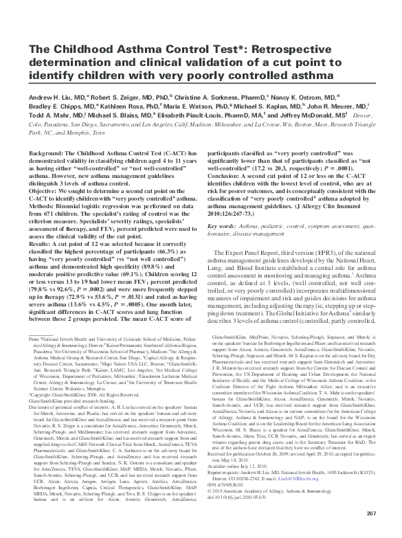(PDF) The Childhood Asthma Control Test∗: Retrospective determination ...