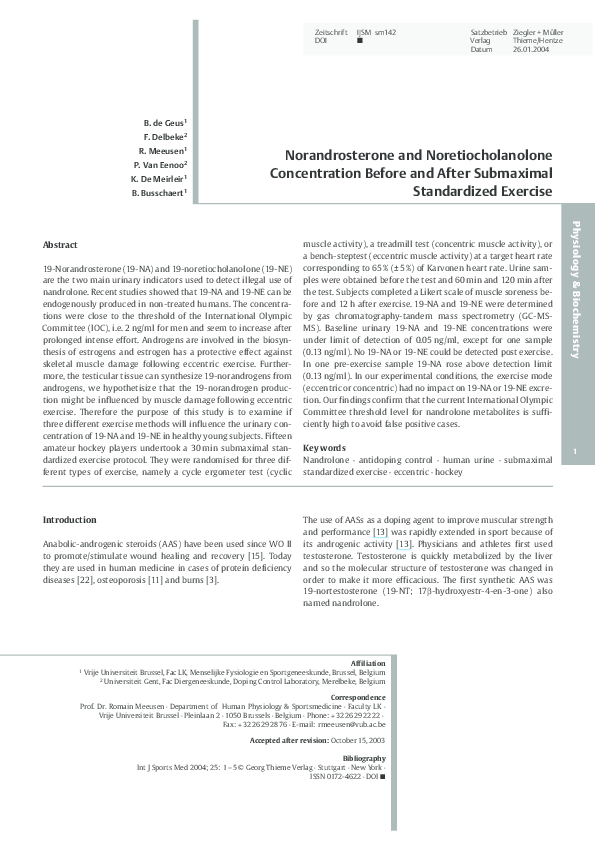 (PDF) Norandrosterone and Noretiocholanolone Concentration Before and ...