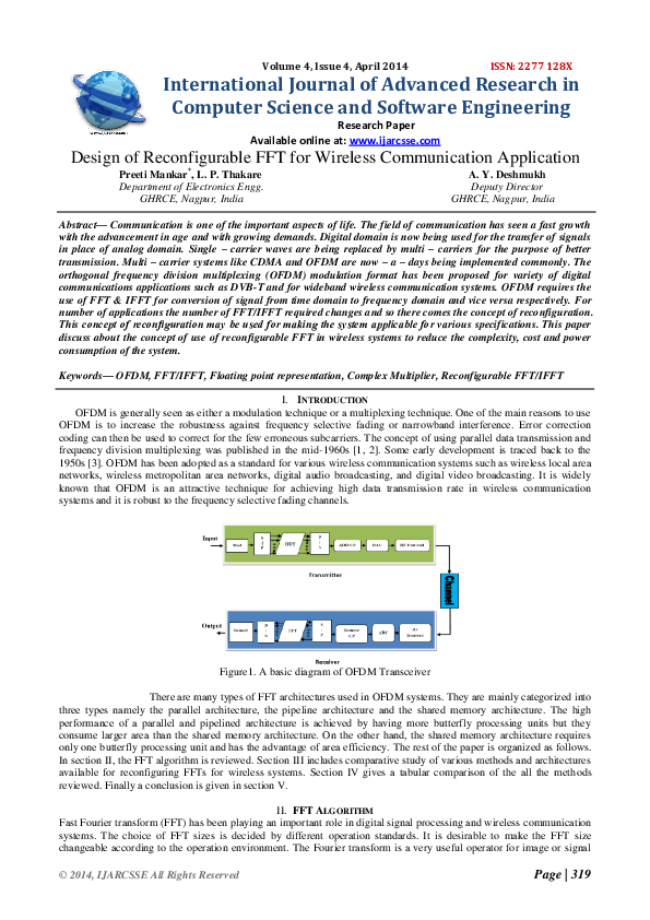 Pdf Design Of Reconfigurable Fft For Wireless Communication Application