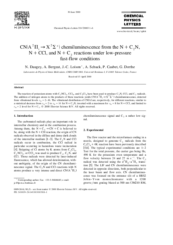 (PDF) CN() chemiluminescence from the N+C2N, N+CCl, and N+C2 reactions ...