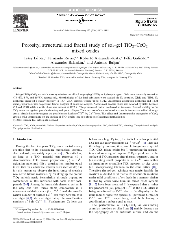 (PDF) Porosity, structural and fractal study of sol?gel TiO2?CeO2 mixed ...