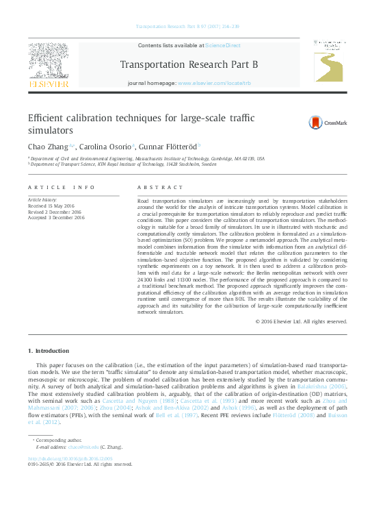(PDF) Efficient calibration techniques for large-scale traffic simulators