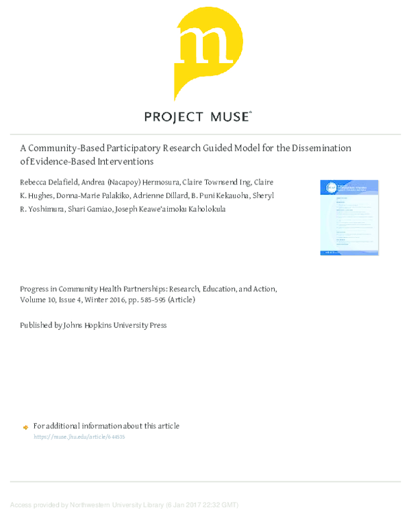 (PDF) A Community-Based Participatory Research Guided Model for the Dissemination of Evidence ...
