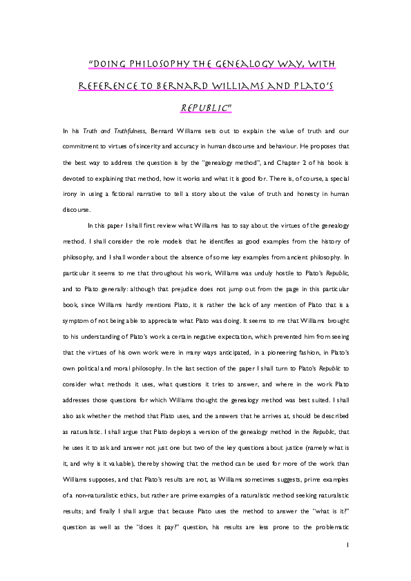 (PDF) " Doing philosophy the genealogy way, with reference to Bernard ...