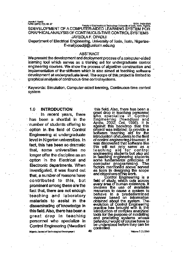 (PDF) DEVELOPMENT OF A COMPUTER-AIDED LEARNING SYSTEM FOR GRAPHICALANALYSIS OF CONTINUOUS-TIME ...