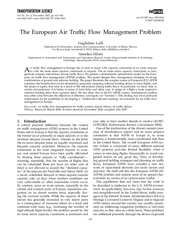 (PDF) The European Air Traffic Flow Management Problem