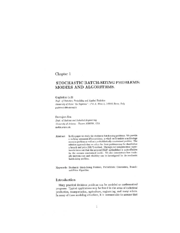 (PDF) Stochastic Batch-Sizing Problems: Models and Algorithms