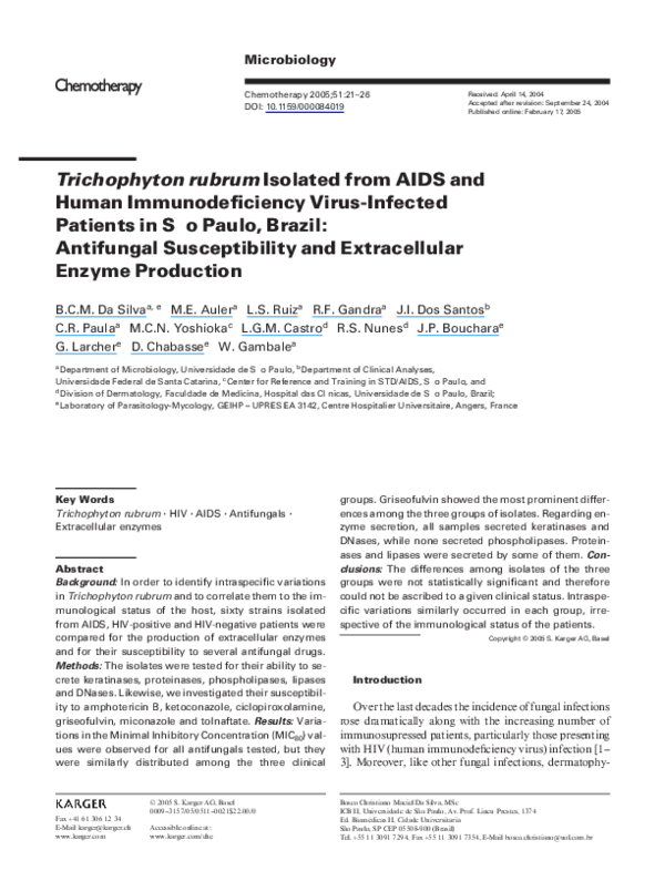 (PDF) Trichophyton rubrum Isolated from AIDS and Human Immunodeficiency ...