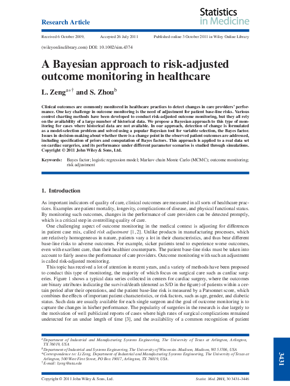(PDF) A Bayesian approach to risk-adjusted outcome monitoring in ...