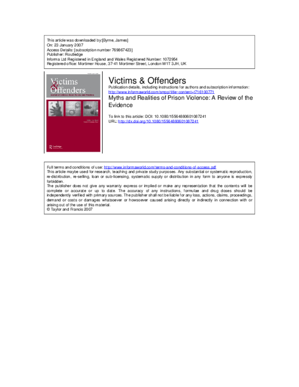 (PDF) Myths and Realities of Prison Violence: A Review of the Evidence