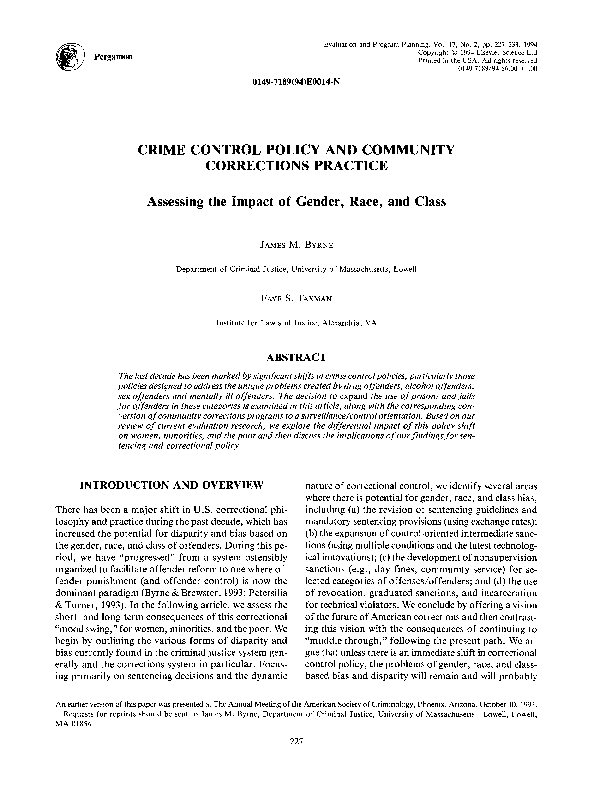 (PDF) Crime control policy and community corrections practice ...