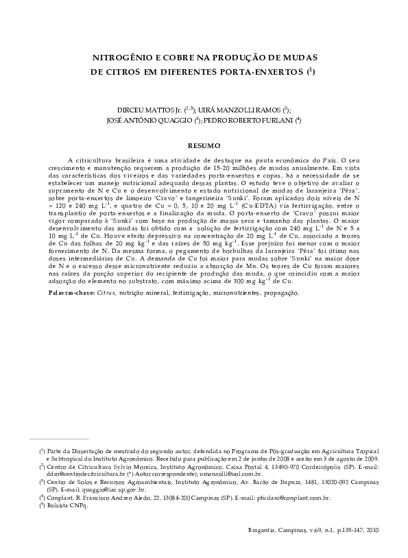 (PDF) Nitrog nio e cobre na produ o de mudas de citros em diferentes ...