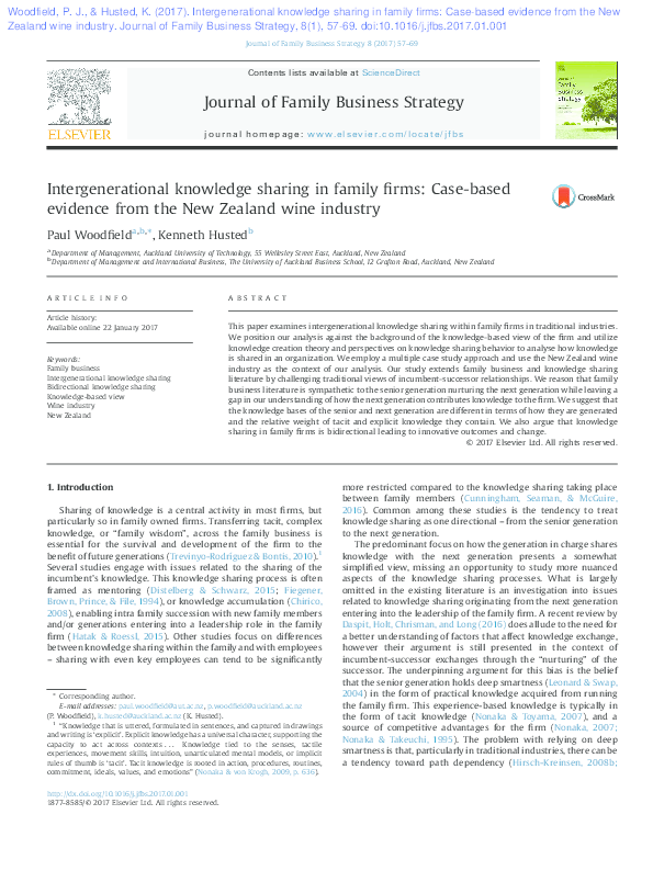 (PDF) Intergenerational knowledge sharing in family firms: Case-based evidence from the New ...