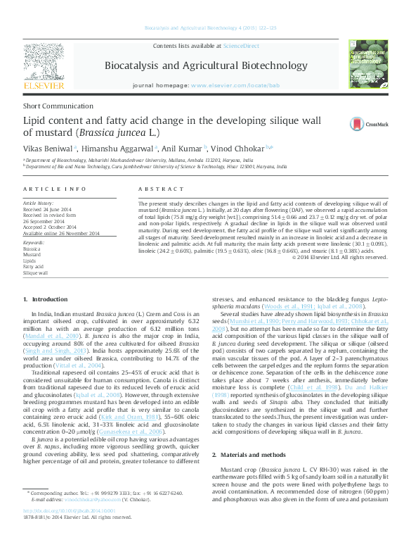 (PDF) Lipid content and fatty acid change in the developing silique ...