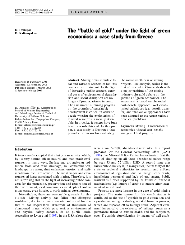 (PDF) The “battle of gold” under the light of green economics: a case ...
