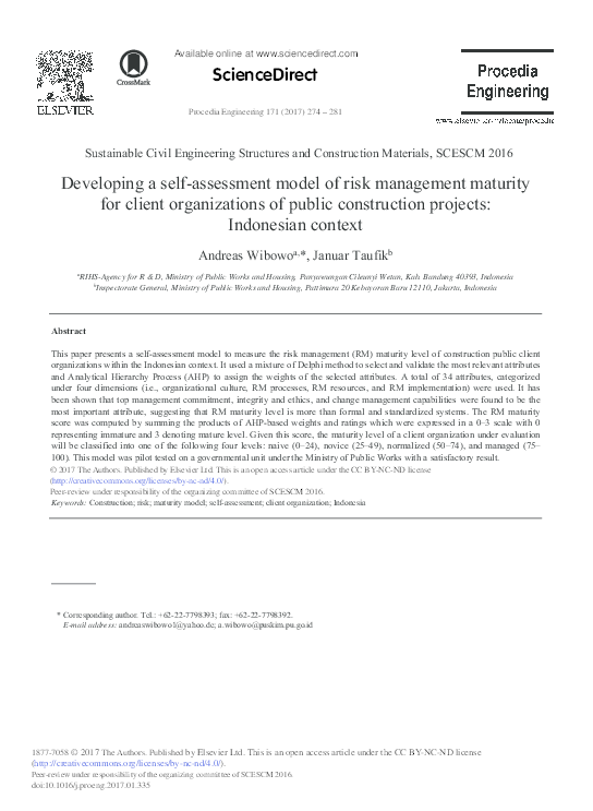 (PDF) Developing a Self-assessment Model of Risk Management Maturity for Client Organizations of ...