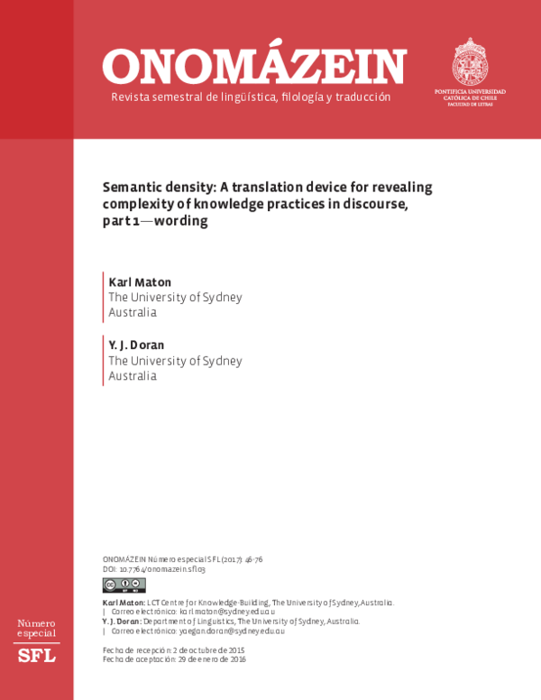 Pdf Semantic Density A Translation Device For Revealing Complexity Of Knowledge Practices In