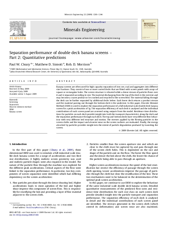 (PDF) Separation performance of double deck banana screens – Part 2 ...