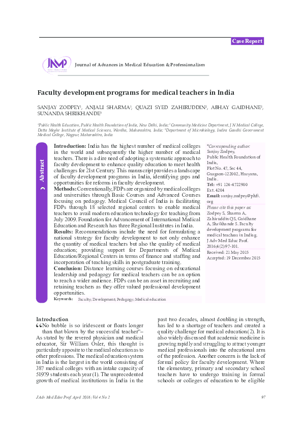 (PDF) Faculty development programs for medical teachers in India