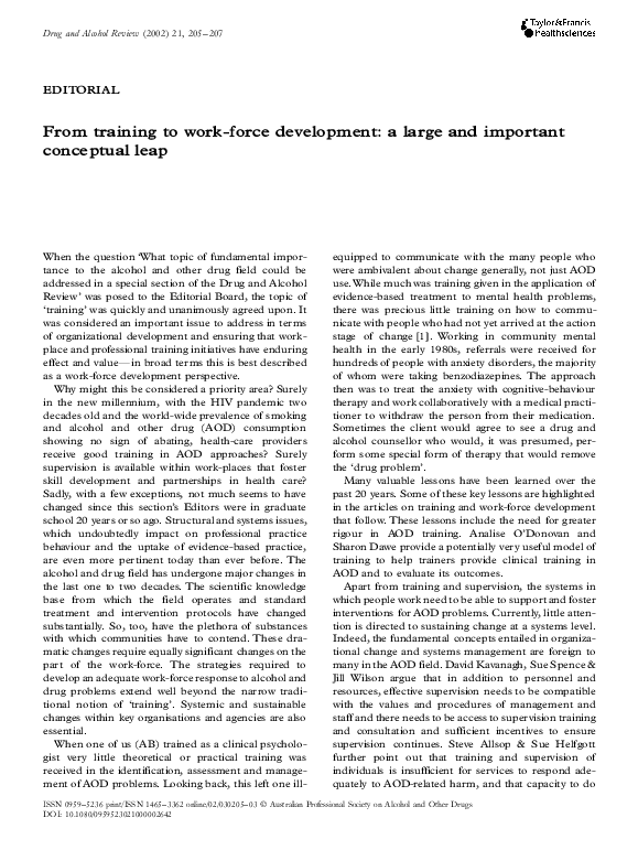 (PDF) Editorial: From training to work-force development: a large and ...