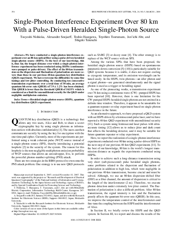 (PDF) Single-Photon Interference Experiment Over 80 km With a Pulse ...
