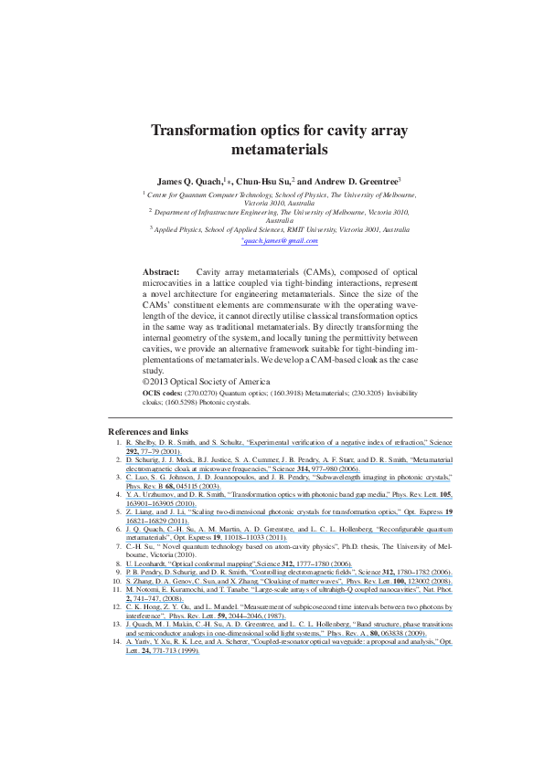 (PDF) Transformation optics for cavity array metamaterials