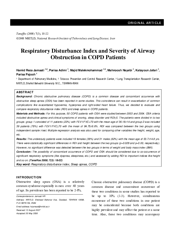 (PDF) Respiratory Disturbance Index and Severity of Airway Obstruction ...