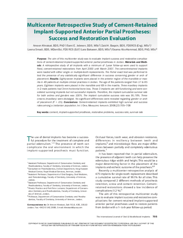 (PDF) Multicenter retrospective study of cement-retained implant-supported anterior partial ...