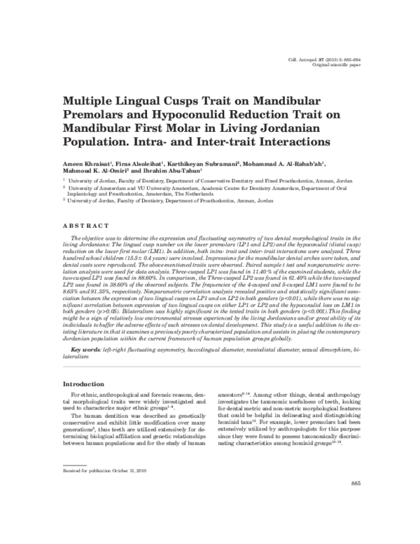 (PDF) Multiple lingual cusps trait on mandibular premolars and ...