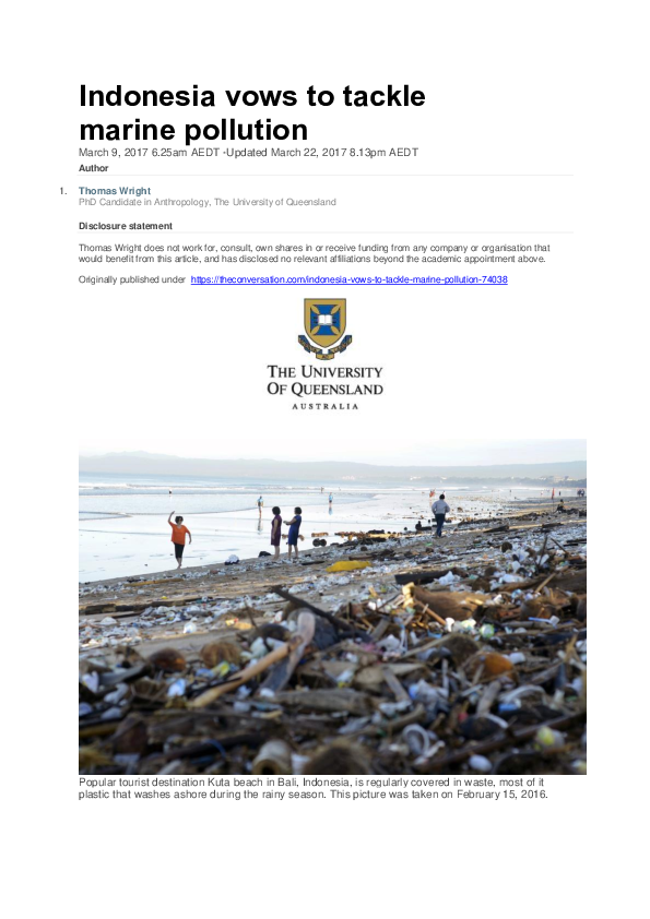 (PDF) Indonesia vows to tackle marine pollution